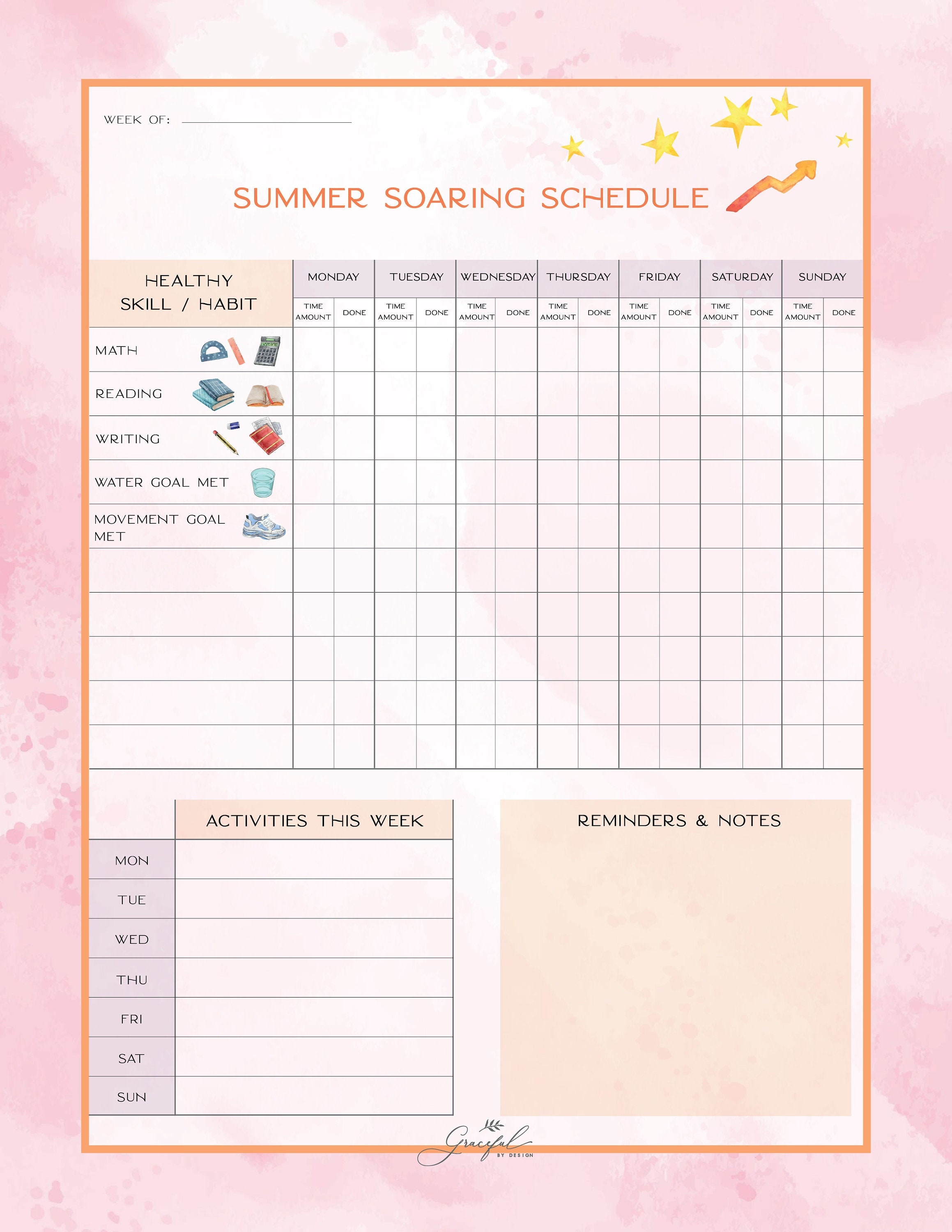 Printable Summer Soaring Schedule | Weekly Chore Chart and Activity ...