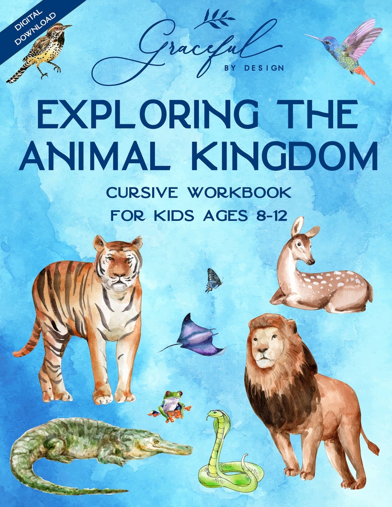 Printable - Exploring the Animal Kingdom Cursive Workbook for Kids Ages ...
