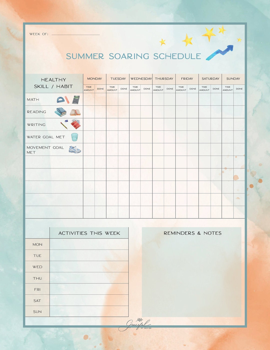 Printable Summer Soaring Schedule | Weekly Chore Chart and Activity ...