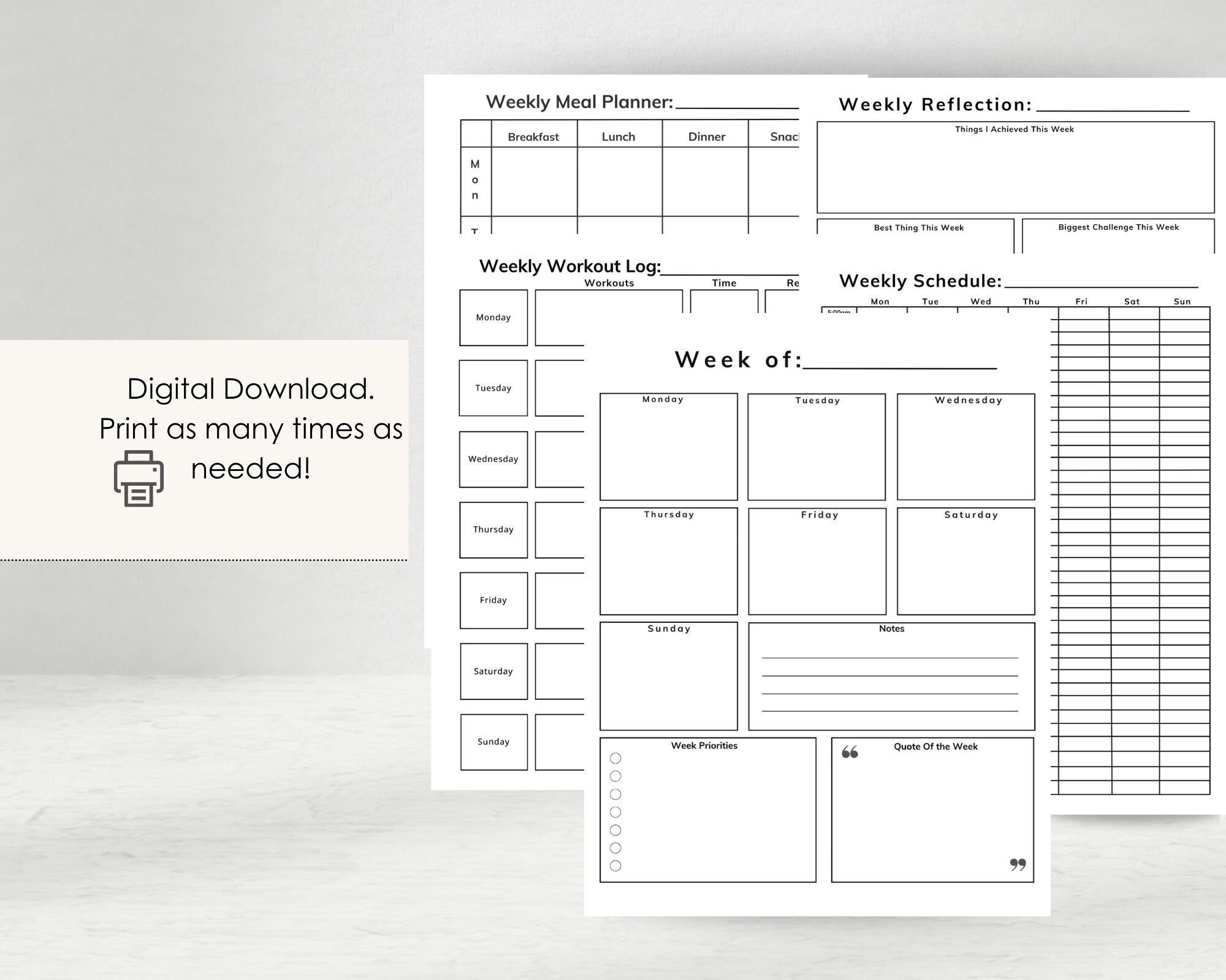 Undated Weekly Planner, Bundle Printable, Weekly Schedule Template ...