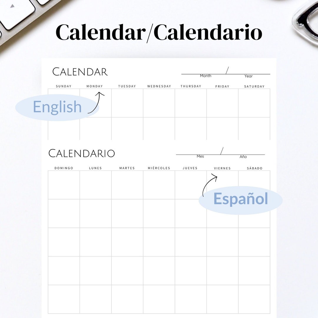 Monthly Calendar Calendario Spanish Calendar Undated Printable - Etsy