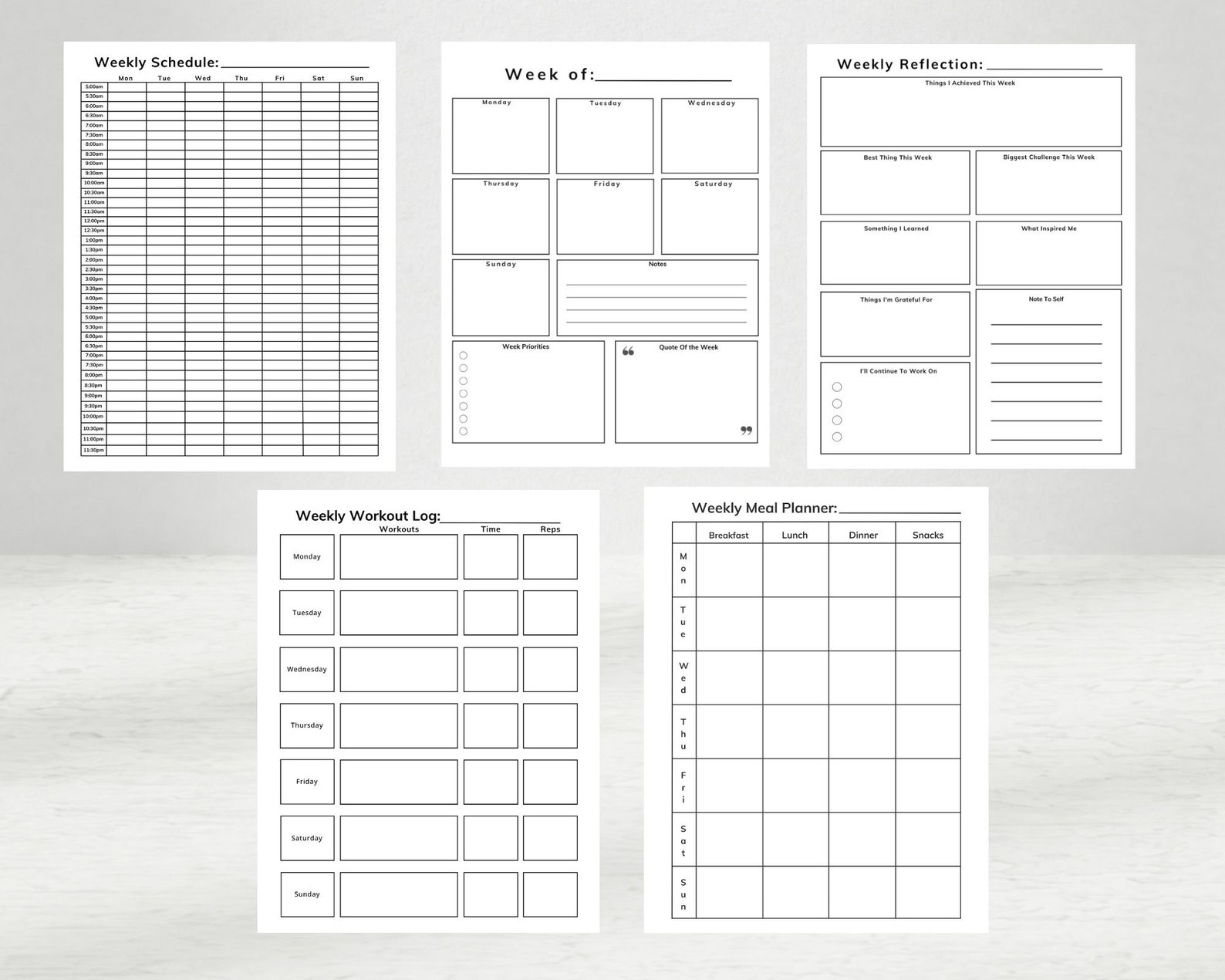 Undated Weekly Planner, Bundle Printable, Weekly Schedule Template ...