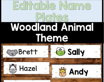 Editable Woodland Animal Name Tags - Etsy