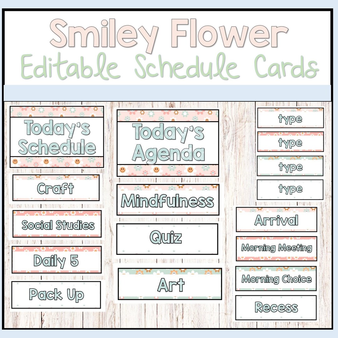 Groovy Flower Themed Schedule Cards - Editable - Etsy