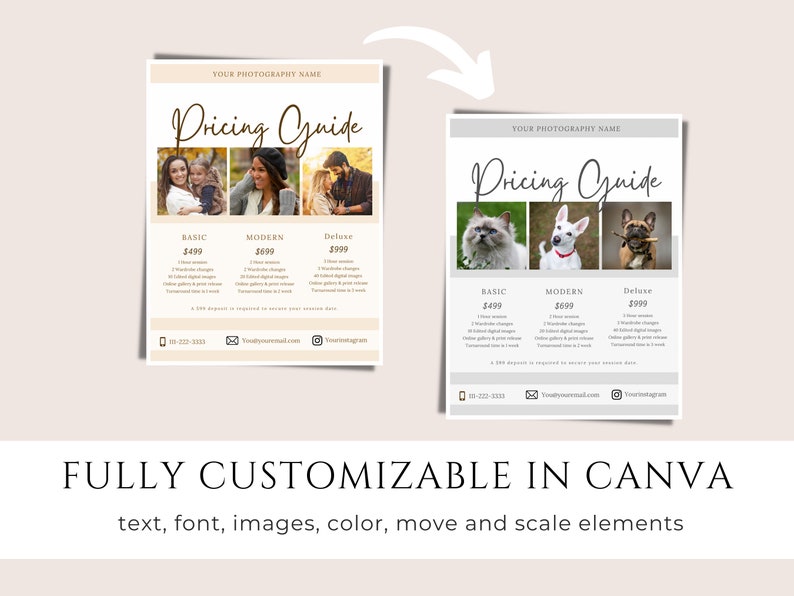 Boho Photography Pricing Guide Template for Canva, One Page Photography ...