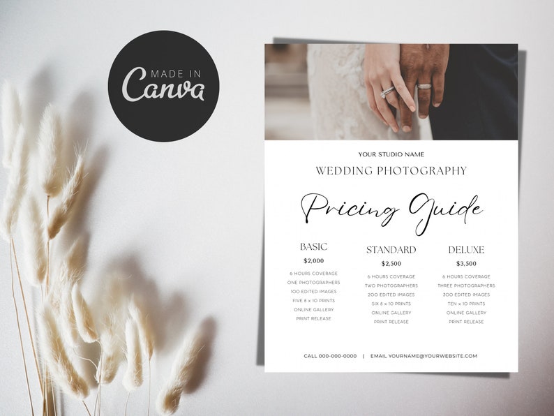 Wedding Photography Price List Template Editable Price Sheet - Etsy