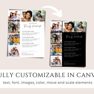Family Portrait Photography Pricing Guide Template, Editable ...