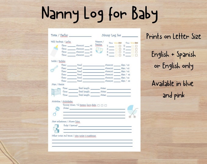 Printable Daily Baby Log, Daily Baby Tracker, Daily Nanny Log, Nanny ...