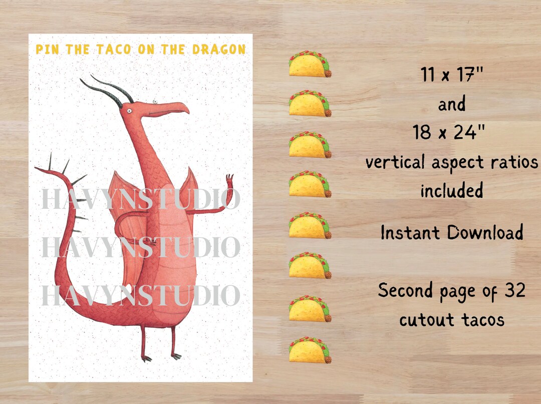 Pin the Taco on the Dragon Game, Dragons and Tacos Birthday Party ...