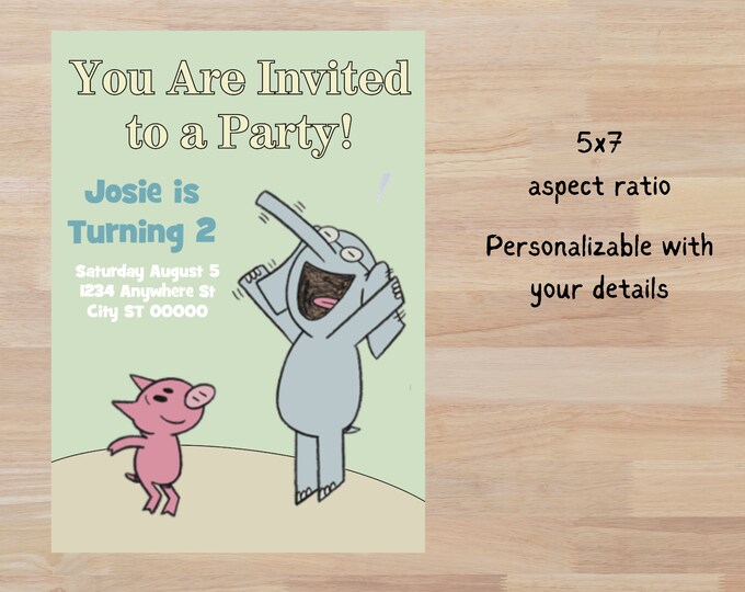 Piggie and Elephant Inspired Children's Birthday Party Invitation ...