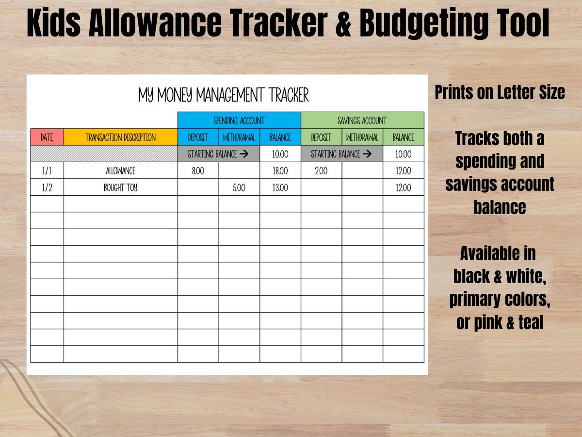 Kids Budgeting Worksheet, Kids Money Worksheet, Kid Savings, Allowance ...