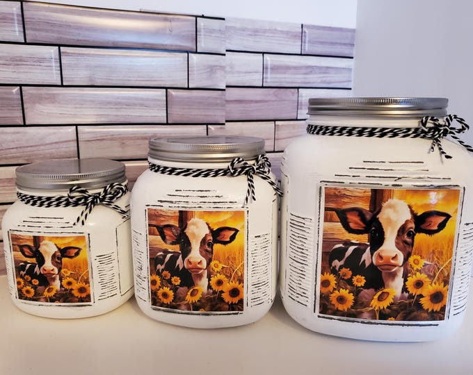 Jersey Cow Canister Set, Sunflower Cow Decor, Storage Jars, Kitchen ...