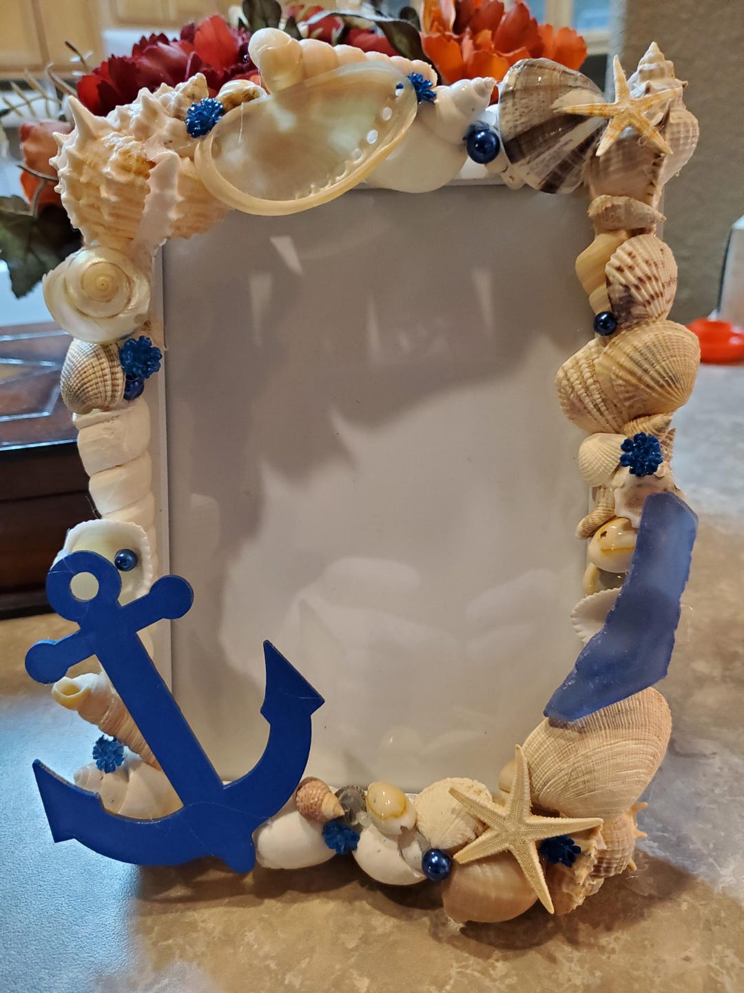 Anchor Seashell Picture Frame 5x7, Beach Decor, White Shells, Nautical ...