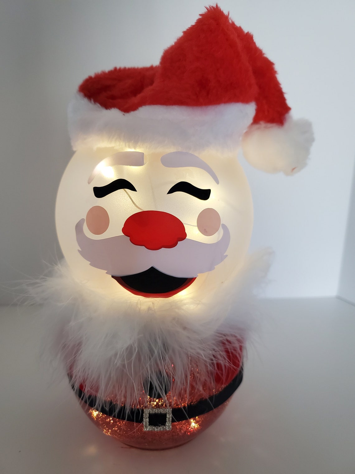 Large Frosted Glitter Santa Light, Farmhouse Decor, Red Suit, Christmas ...