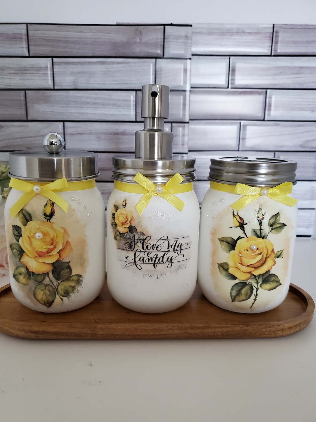 Shabby Chic Décor Yellow Bathroom Set, Victorian Style, French Country ...