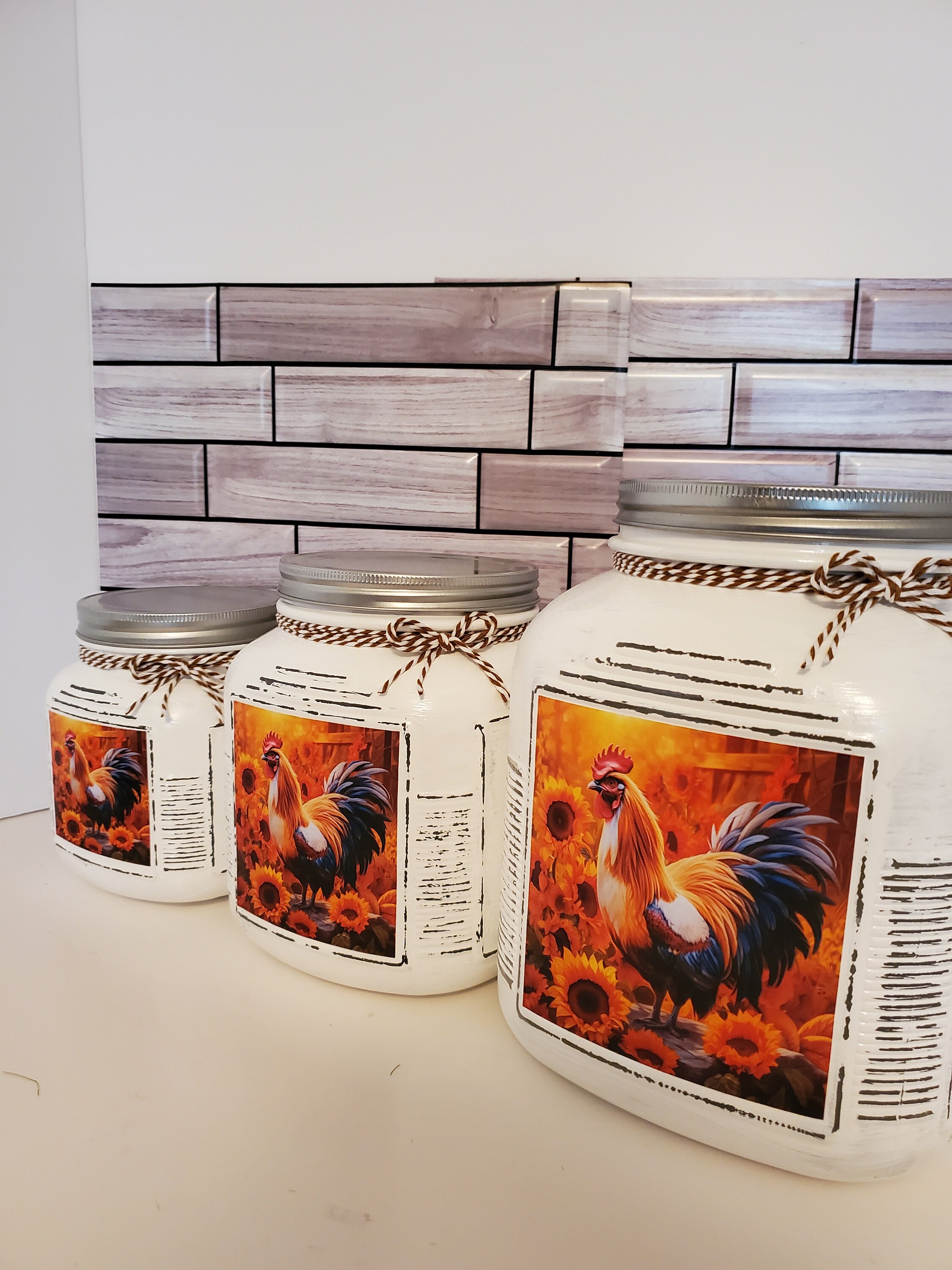 Rooster Kitchen Canister 3 Piece Set, Sunflower Rooster Decor, Storage ...