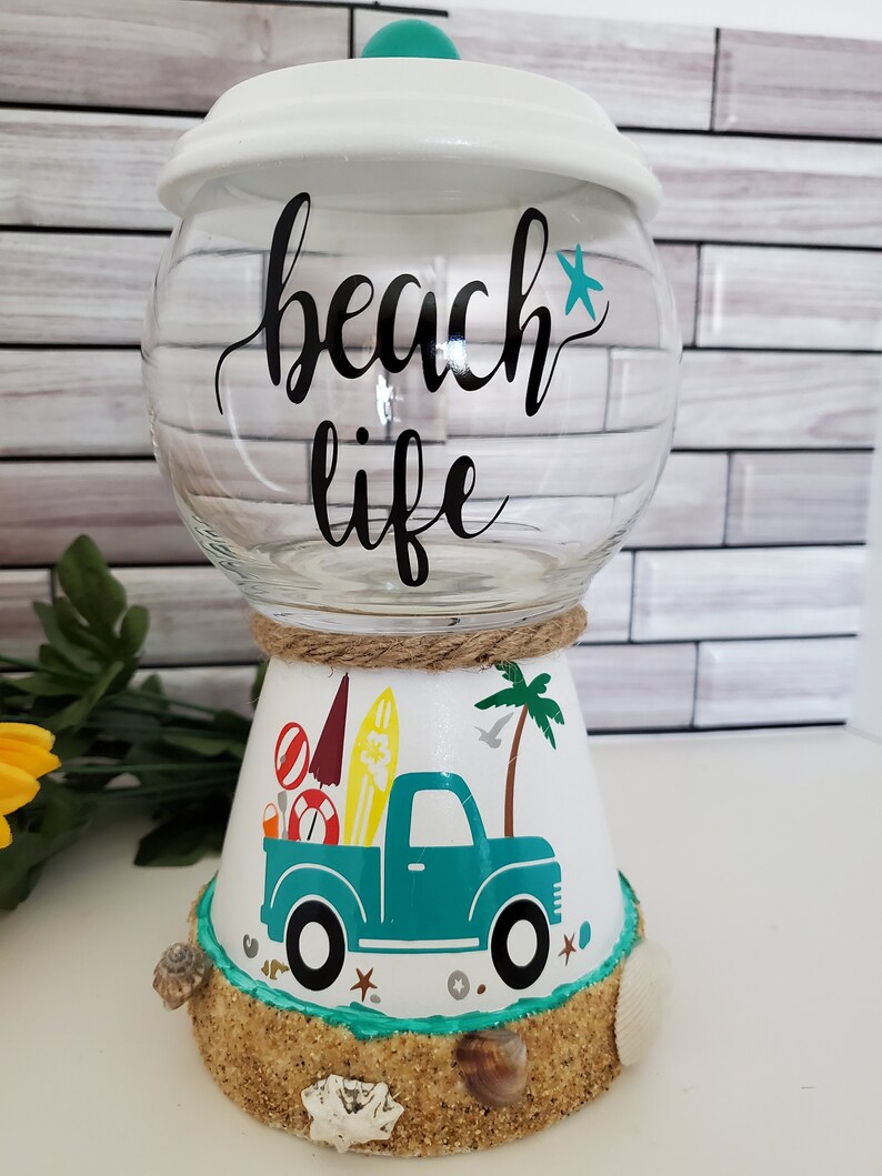 Beach Life Candy Dish, White Blue Ocean Theme, Money Holder, Fish Bowl ...