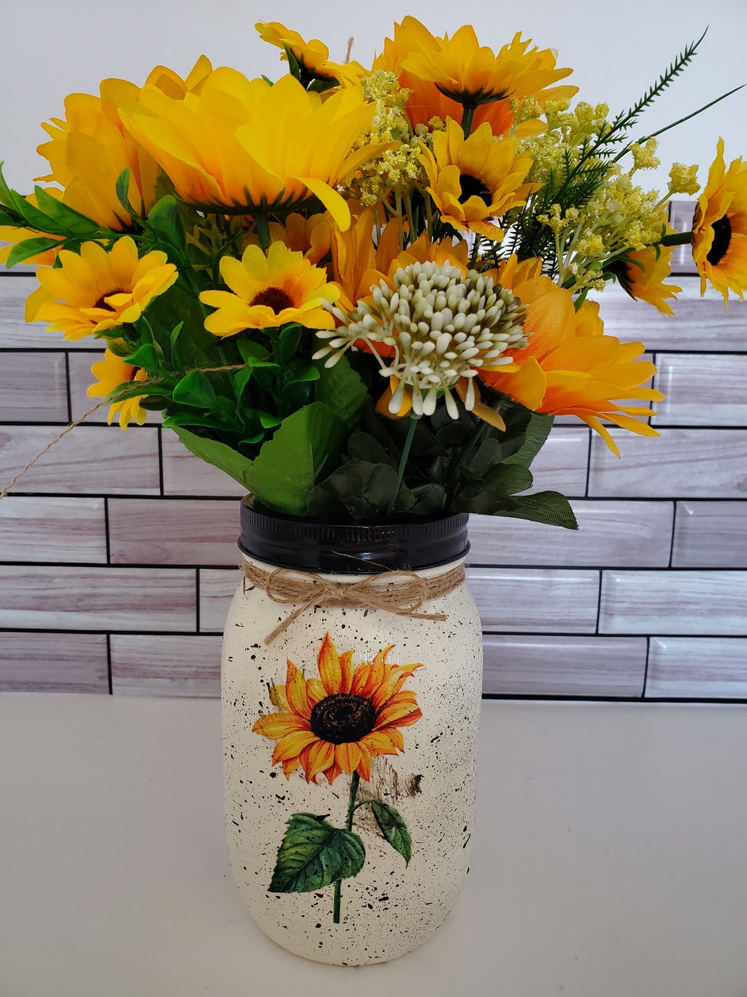 Sunflower Mason Jar Holder, Sunflower Decor, Sunflower Snack Jar ...