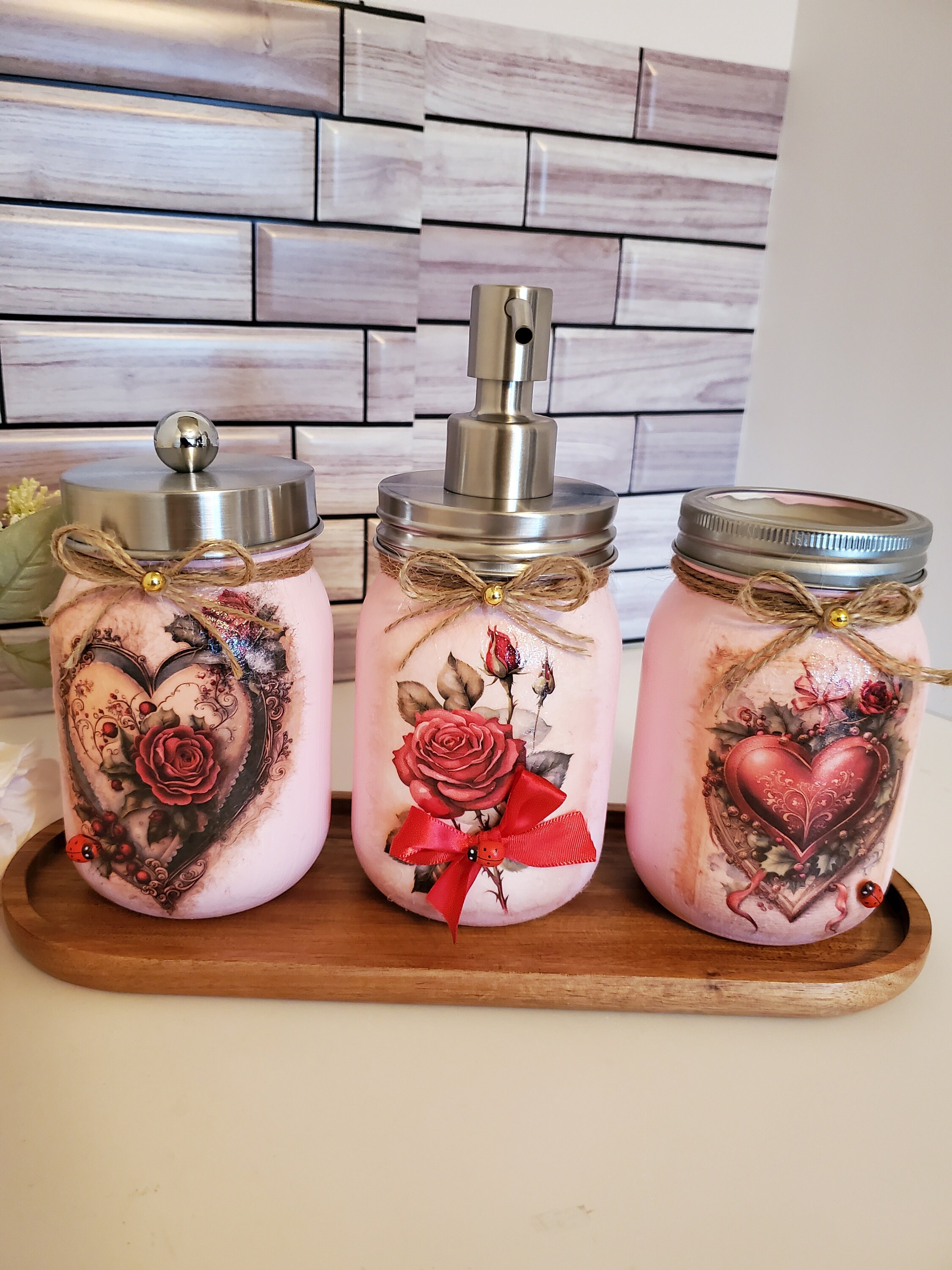 Bathroom Decor, Toothbrush Holder, Soap Dispenser, Wood Tray, Farmhouse ...