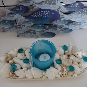 Blue Seashell Centerpiece, Seashell Candle Holder, Beach Decor ...