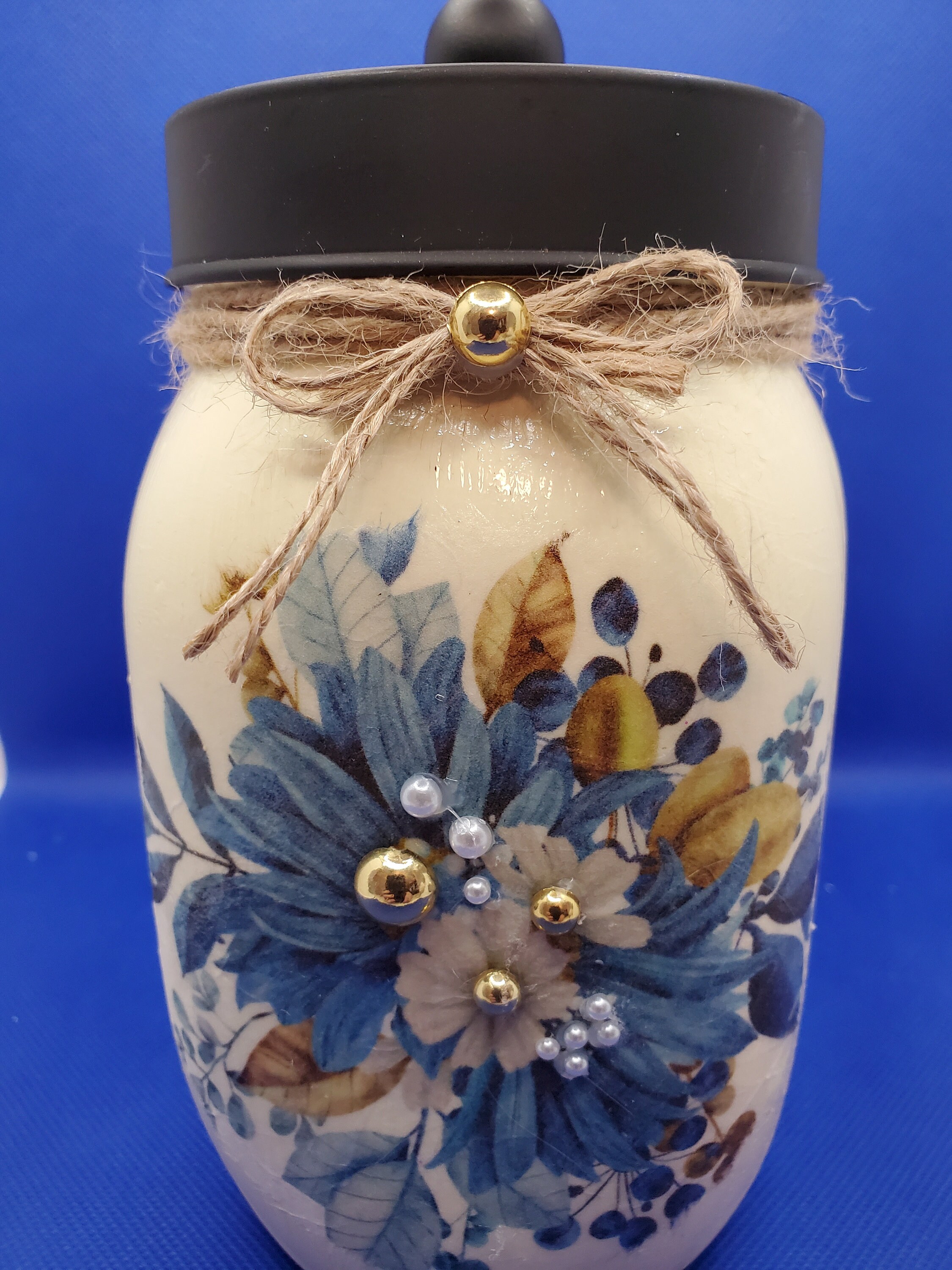 Blue Flower Canister, Yellow Canister, Mason Jar Decor, Coffee Jar, Tea ...