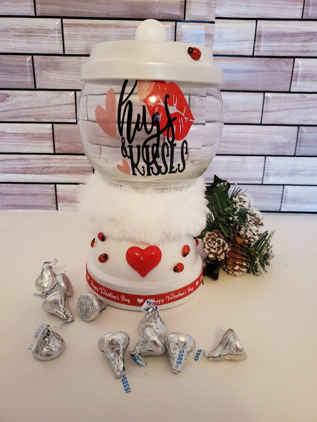 Lady Bugs and Hearts Candy Dish, Hugs, Kisses, Chocolate Treat, Storage ...