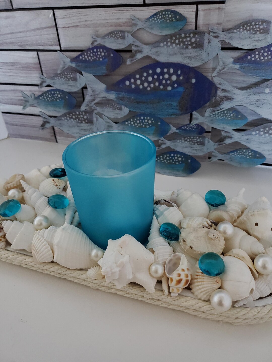 Blue Seashell Centerpiece, Seashell Candle Holder, Beach Decor ...
