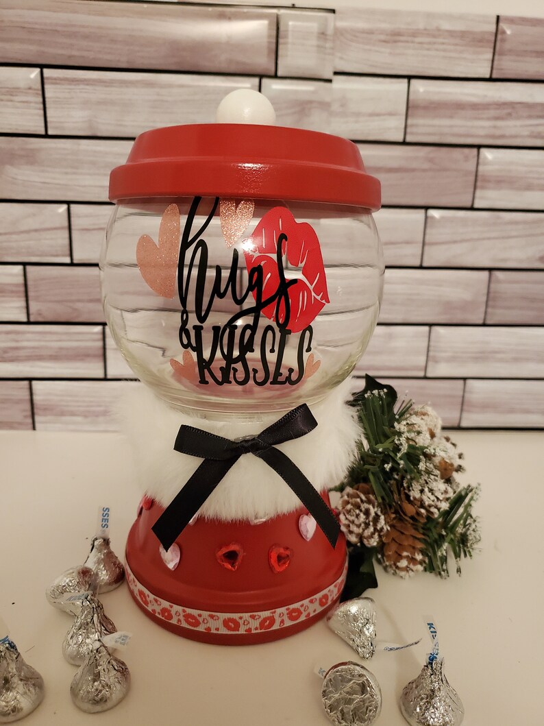 Red Valentines Candy Dish, Hugs and Kisses, Chocolate Treats, Love Gift ...