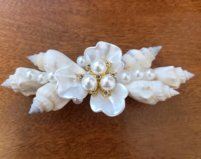 Seashell Hair Barrette, Shell Decor, Faux Pearls, Beach Theme Hair ...