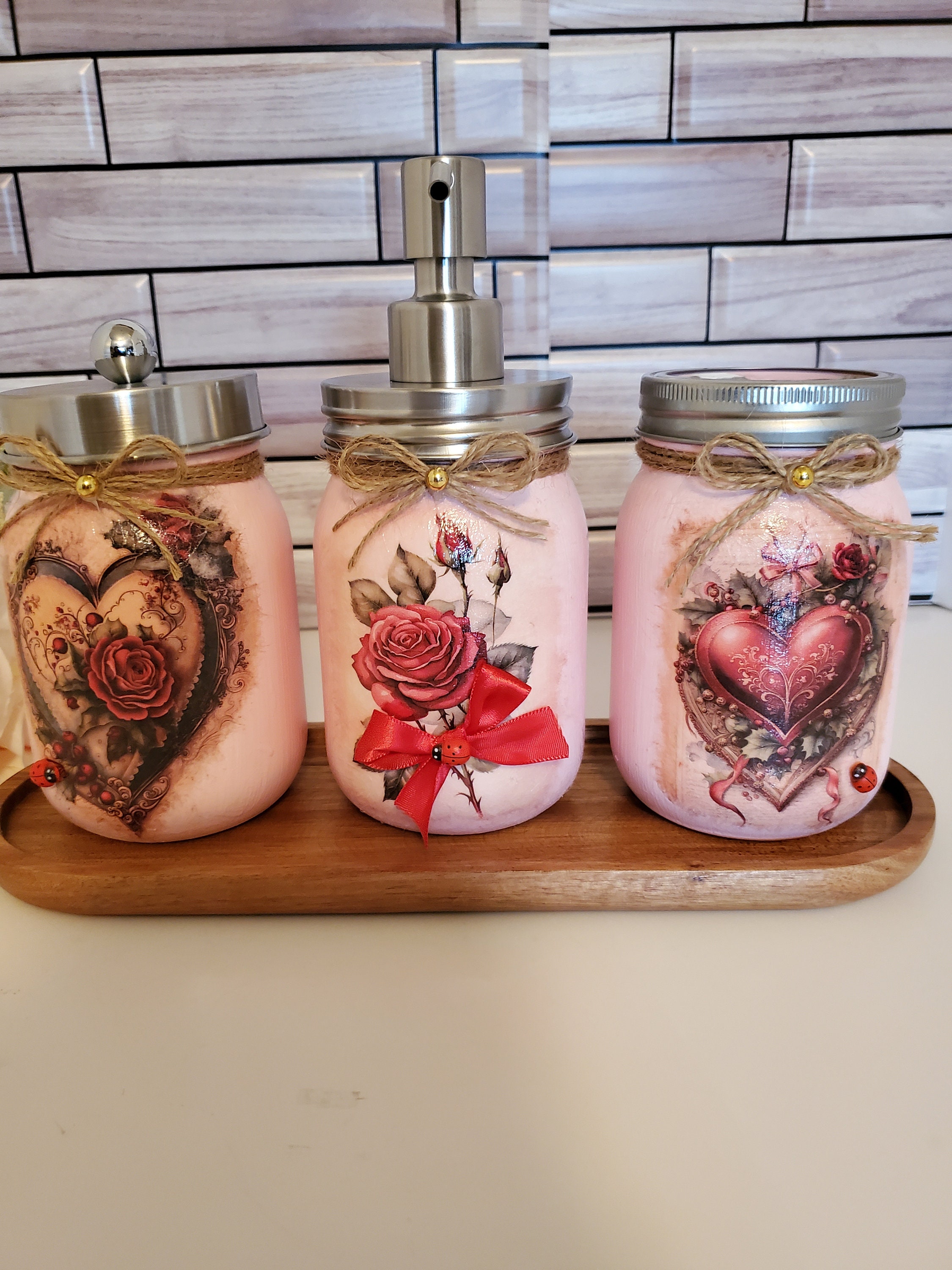 Bathroom Decor, Toothbrush Holder, Soap Dispenser, Wood Tray, Farmhouse ...