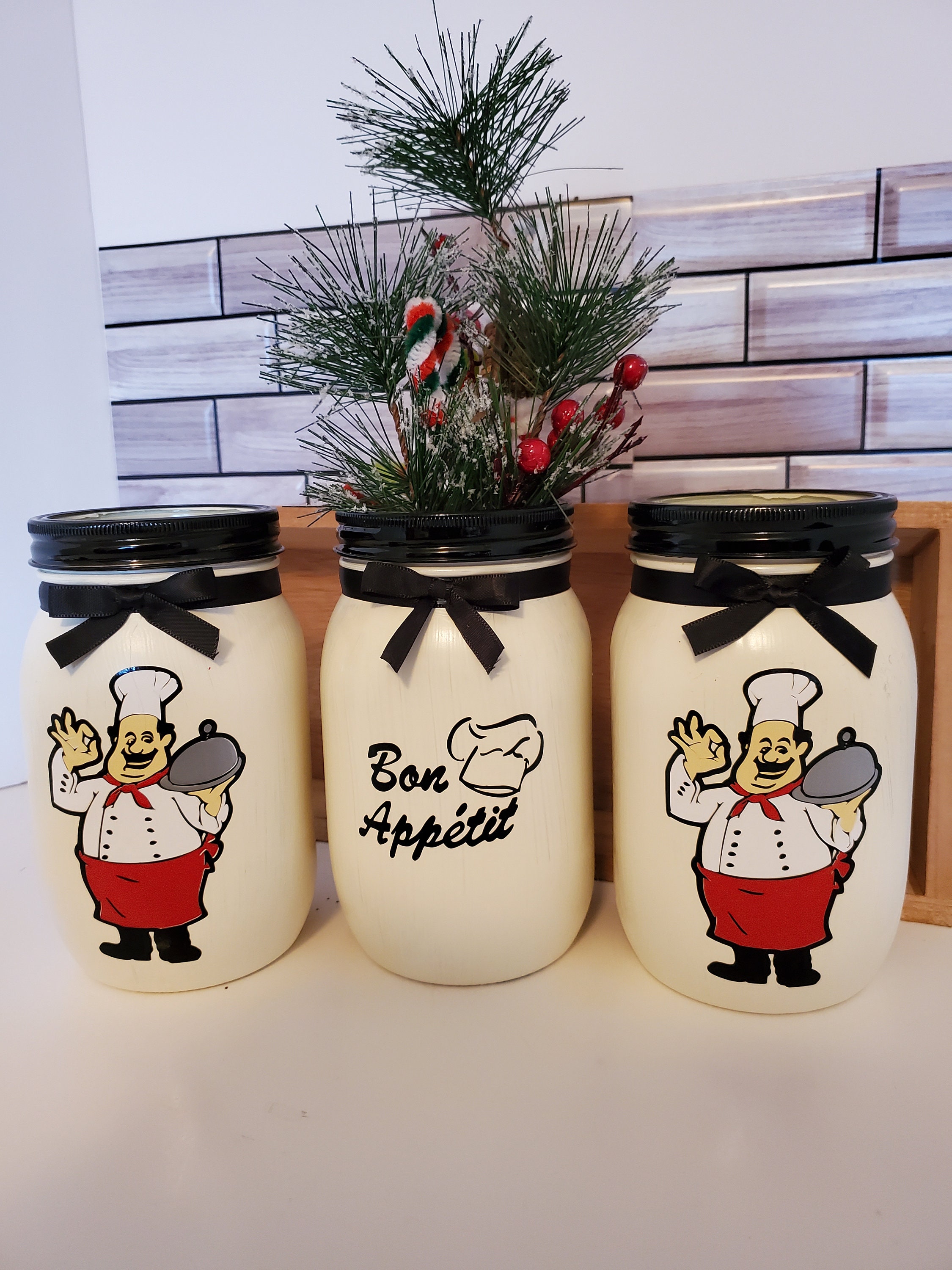 Chef Mason Jar Utensil Holder Set, Kitchen Storage, Housewarming ...