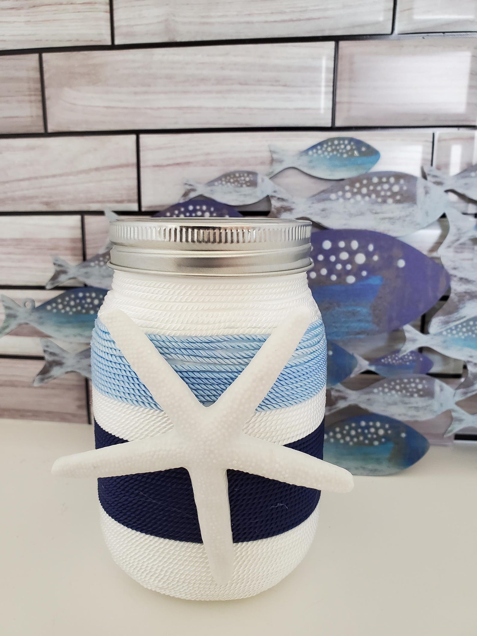 Nautical Bathroom Set, Rustic Coastal Decor, Beach Mason Jar, Nautical ...