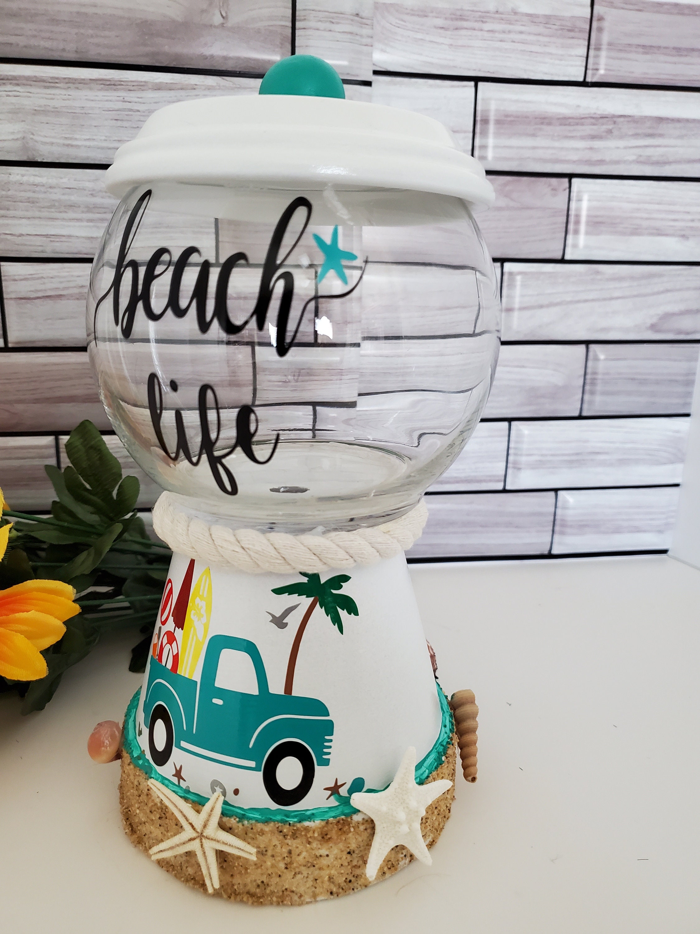 Beach Life Candy Dish, White Blue Ocean Theme, Money Holder, Fish Bowl ...