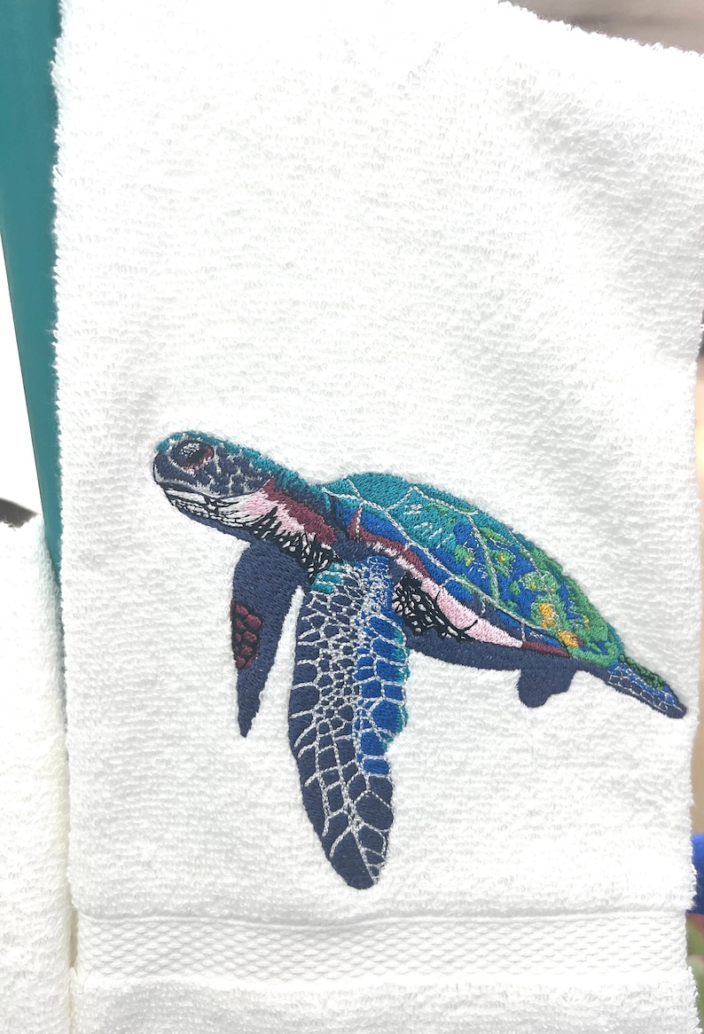 Embroidered Sea Turtle Hand Towel, Sea Turtle Towel, Hand Towel ...