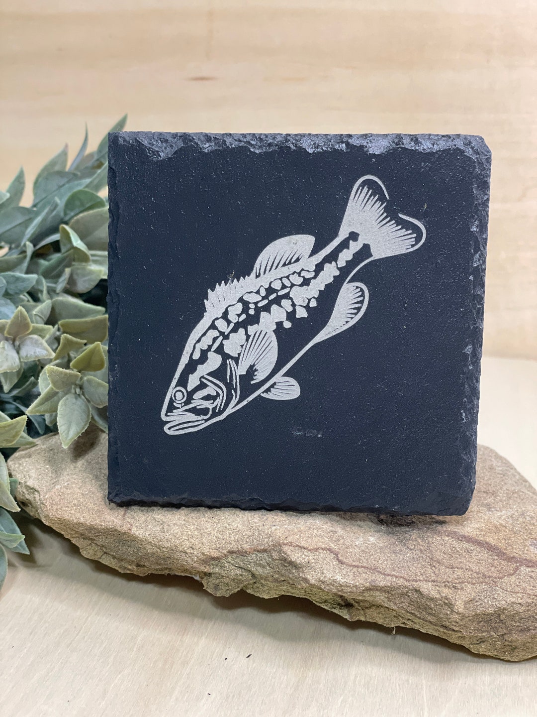Bass Fishing Slate Coasters Laser Engraved, Sets Available, Square or ...