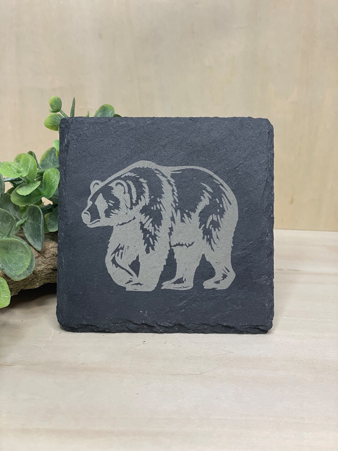 Grizzly Bear Slate Coasters Laser Engraved, Sets Available, Square ...