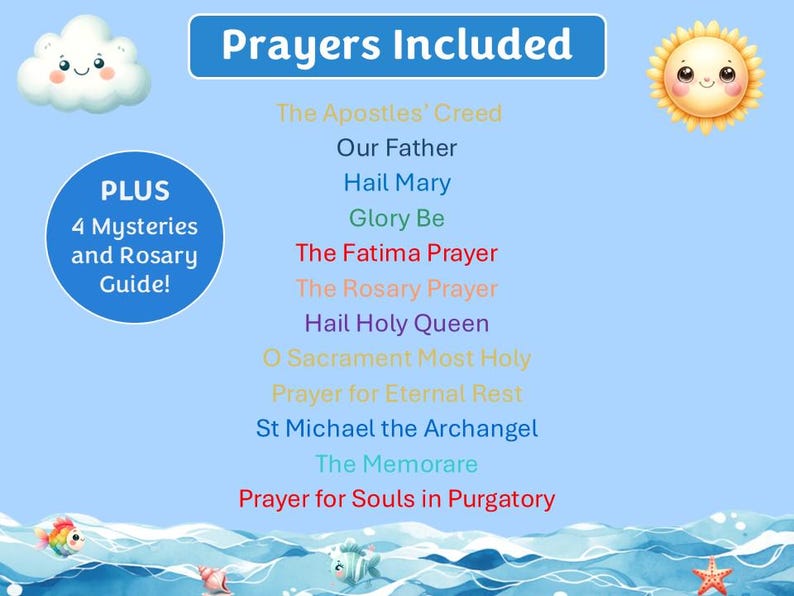 Rosary Prayers for Kids, Kids Printable Prayer Cards, Catholic ...