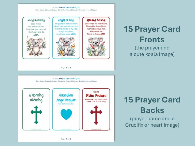 Catholic Prayer Cards for Kids, Preschool Prayers, Cute Koala Digital ...