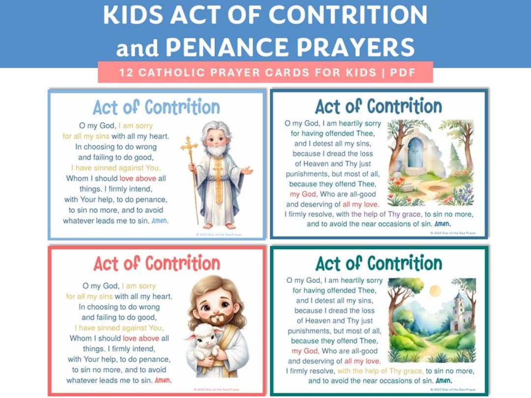 Act of Contrition and Penance Prayers for Kids, Catholic Kids Printable ...