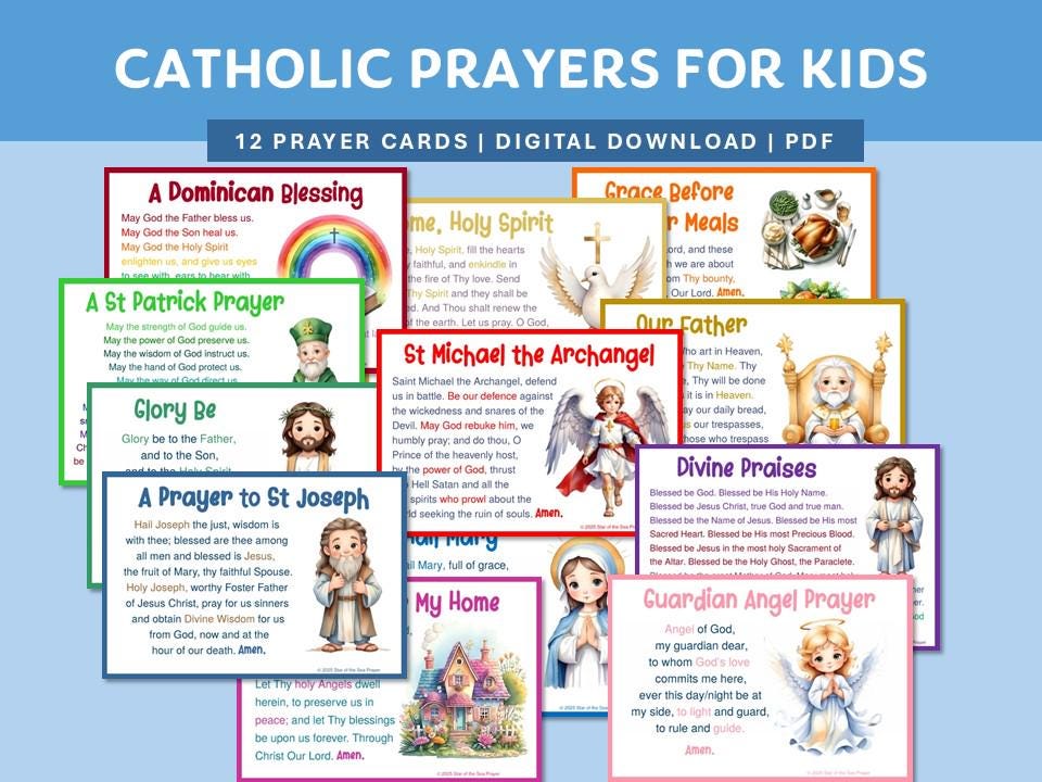 Catholic Prayers for Kids, Prayer Cards for Kids, Prayercards Catholic ...