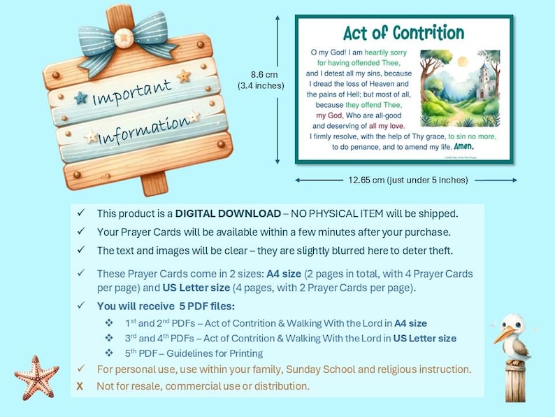 Act of Contrition Prayer Cards for Kids, Catholic Kids Digital Prayer ...