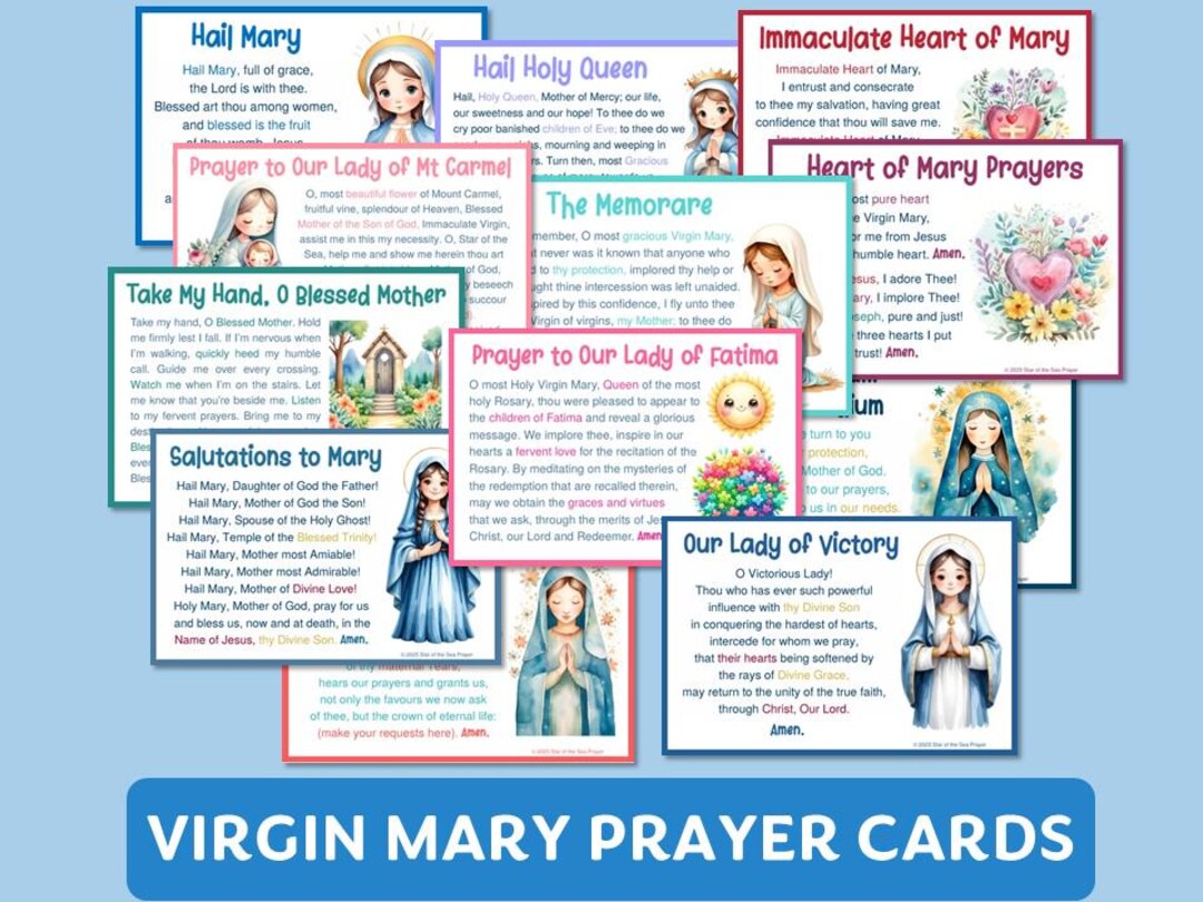 Virgin Mary Prayer Card Set for Kids, Catholic Kids Digital Prayer ...