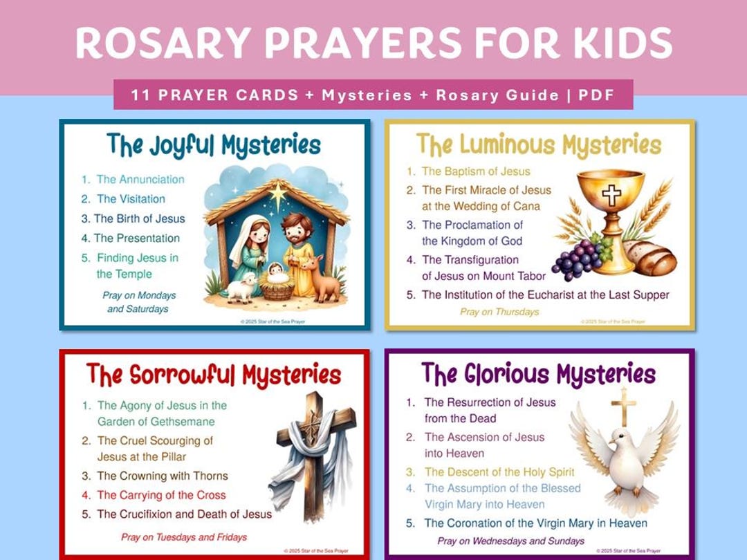 Rosary Prayers for Kids, Children's Rosary Prayer Cards, Catholic ...