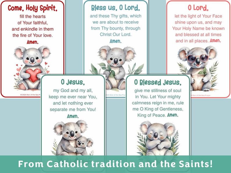 Catholic Prayer Cards for Kids, Preschool Prayers, Cute Koala Digital ...