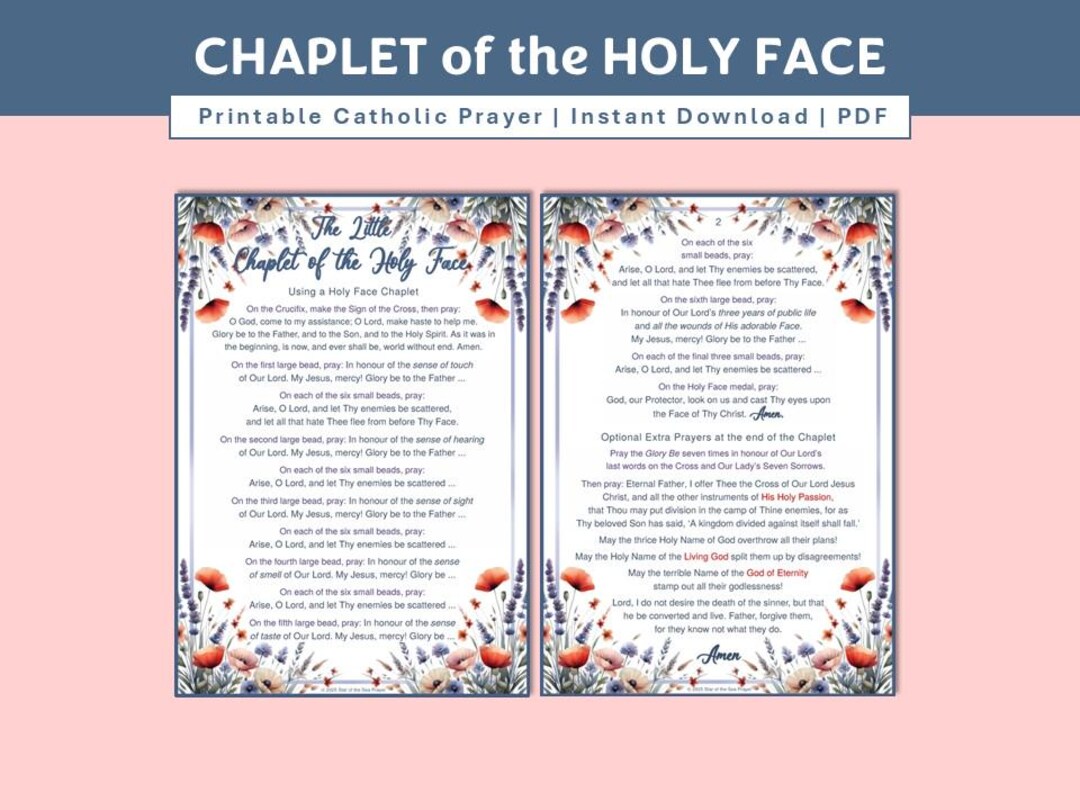 Chaplet of the Holy Face, Catholic Prayer Cards, Adoration Prayer ...