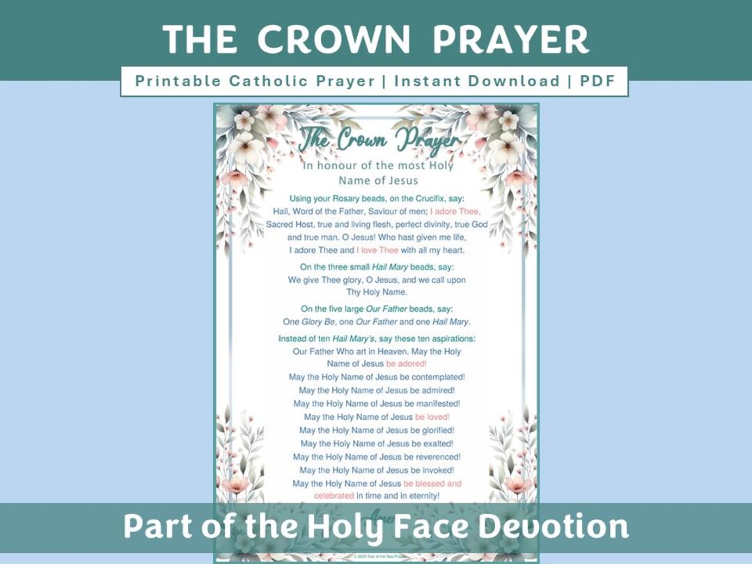 Holy Face Devotion Crown Prayer, Holy Face of Jesus Printable, Catholic ...