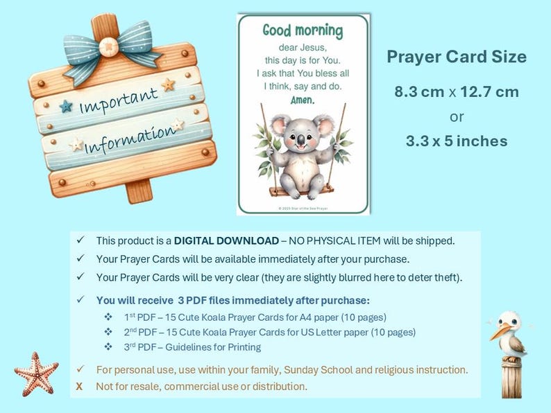 Catholic Prayer Cards for Kids, Preschool Prayers, Cute Koala Digital ...