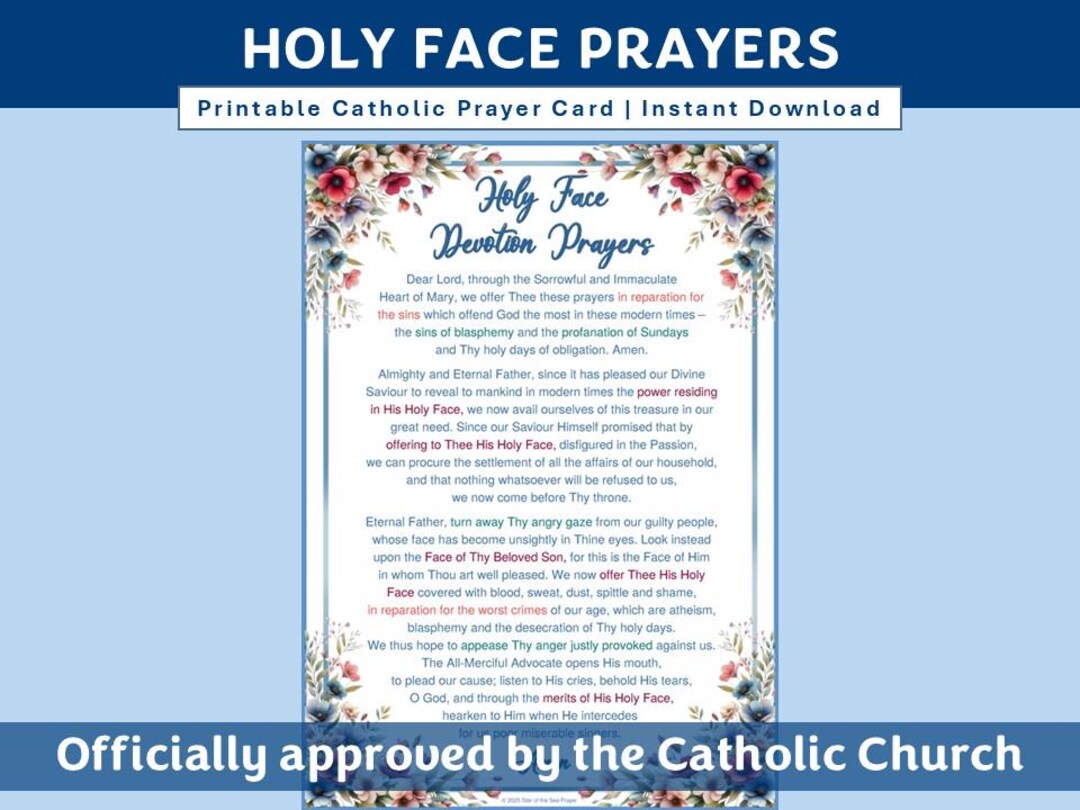 Holy Face Devotion Prayers, Printable Catholic Prayer Card, Large Size ...