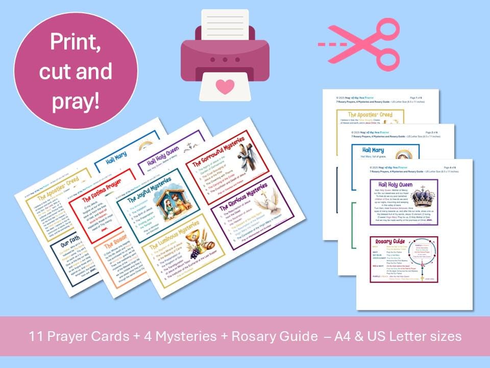 Rosary Prayers for Kids, Kids Printable Prayer Cards, Catholic ...