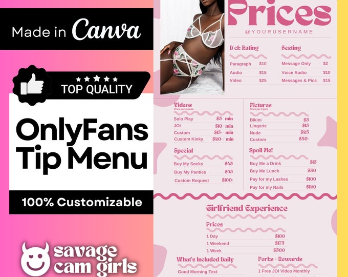 Onlyfans Tip Menu Template for Onlyfans Creators With Girlfriend ...